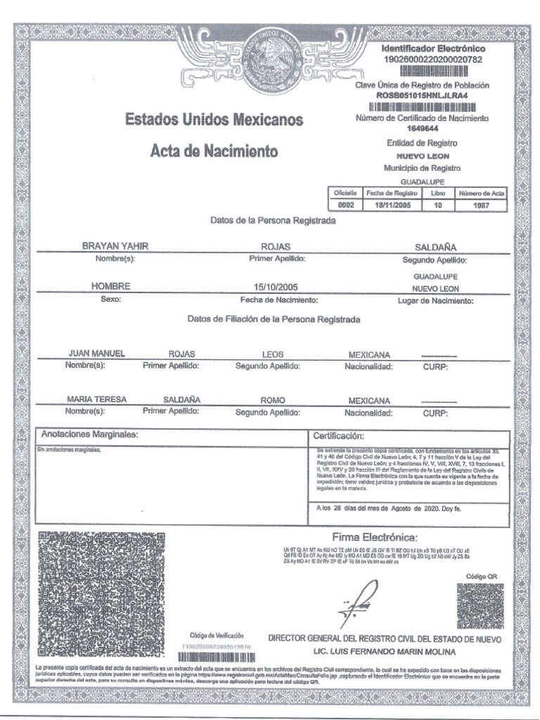 Acta de Nacimiento | PDF
