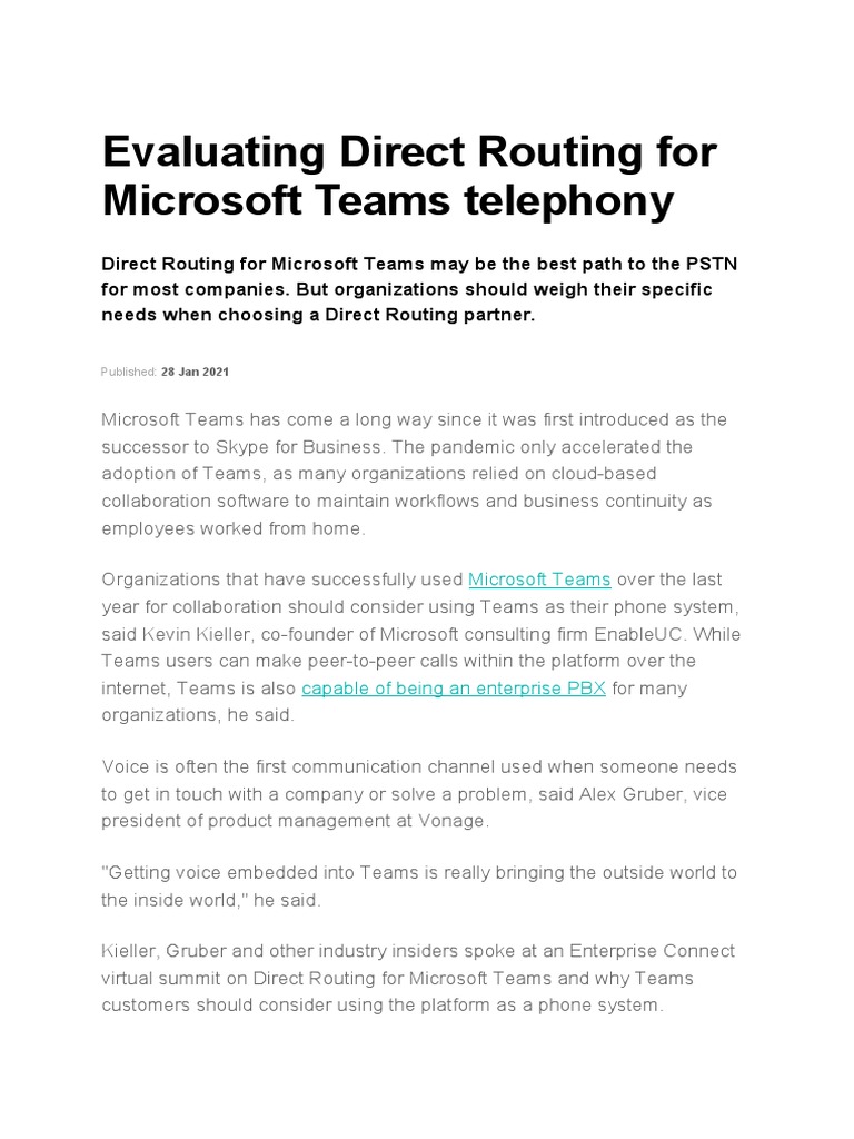 Evaluating Direct Routing for Microsoft Teams Telephony | PDF | Session ...