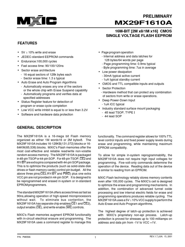 MX29F1610A | PDF | Flash Memory | Input/Output