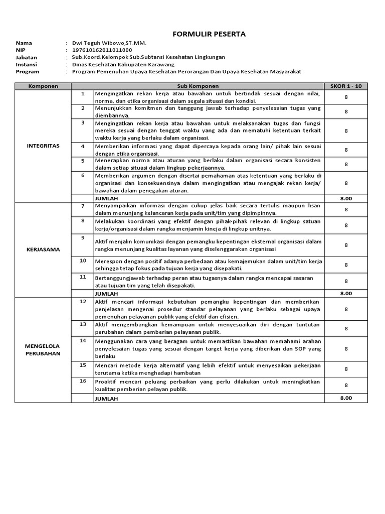 Formulir Penilaian Peserta dan Mentor | PDF