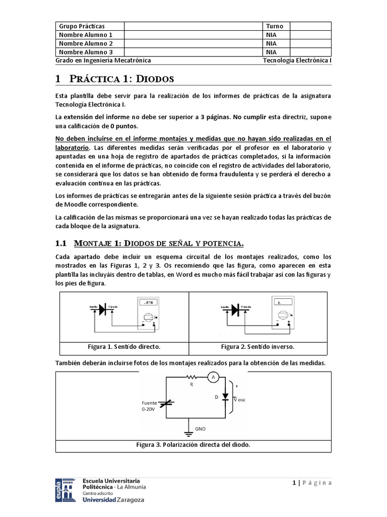 Plantilla Entrega Prácticas | PDF | Electrónica | Electricidad