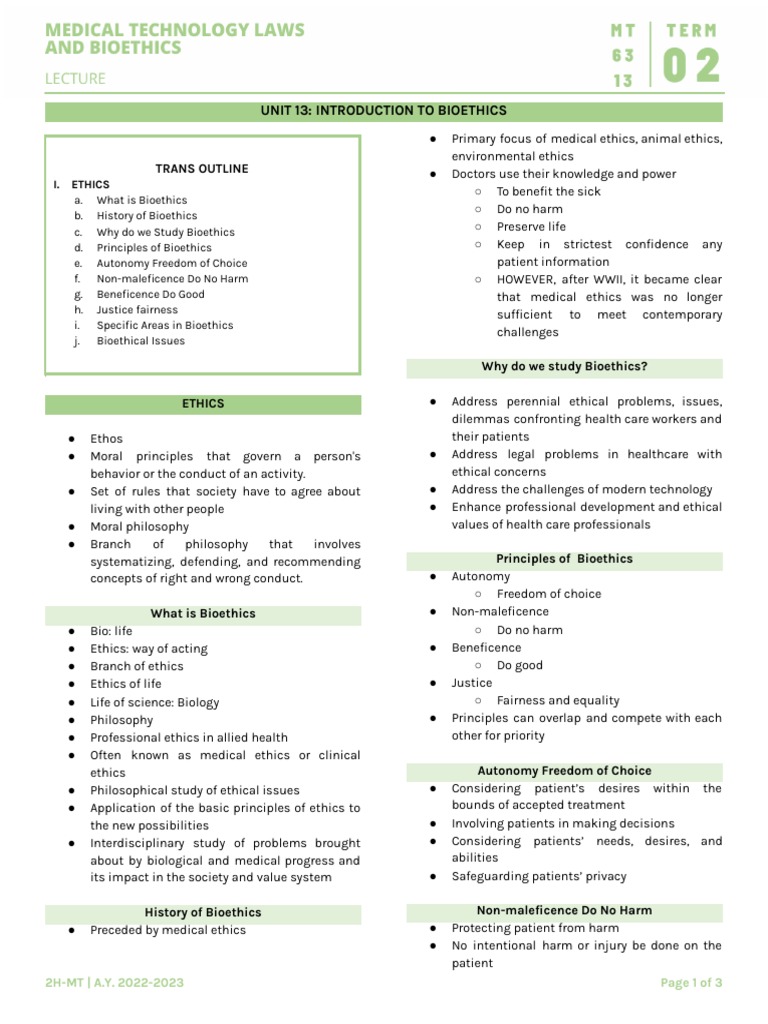 Unit 13_Introduction to Bioethics | PDF | Bioethics | Medical Ethics