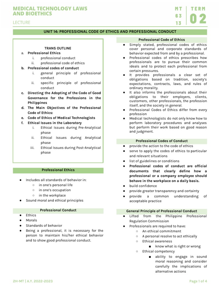Unit 14 - Professional Code of Ethics and Professional Conduct | PDF
