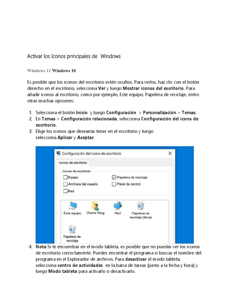 Activar iconos principales en Windows | PDF