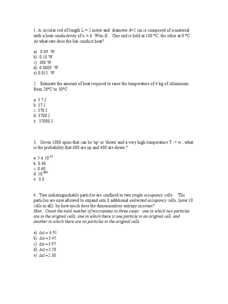 Phys 213 Exam | PDF | Entropy | Heat