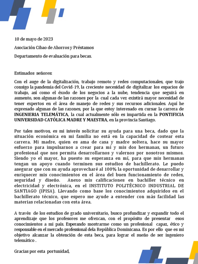 Carta de Beca | PDF