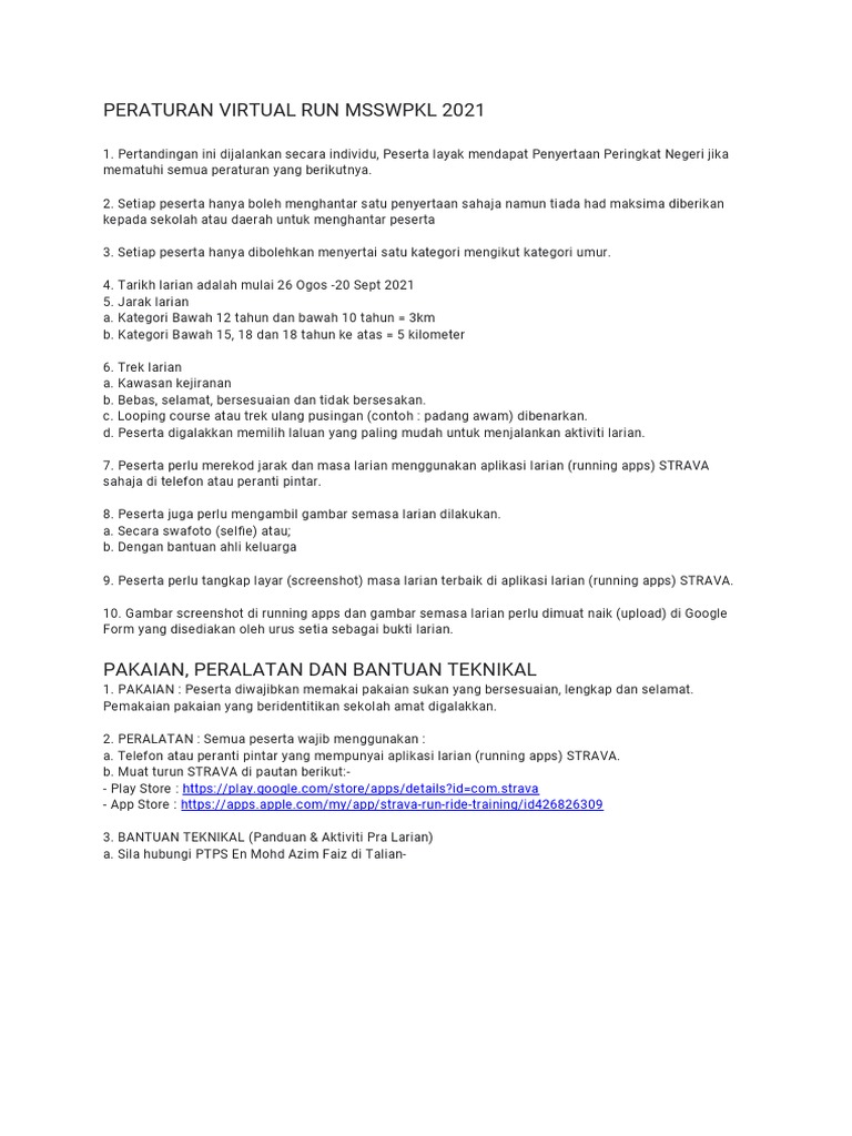 Peraturan Virtual Run MSSWPKL 2021 | PDF
