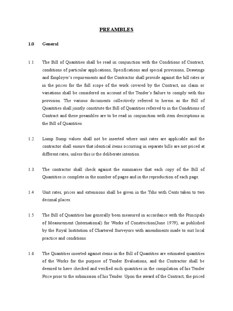 Preambles | PDF | Specification (Technical Standard) | Pricing
