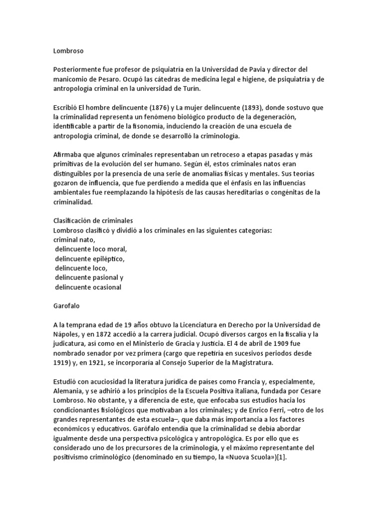 Lombroso Garofalo Ferri Criminologia | PDF | Criminología | Justicia penal