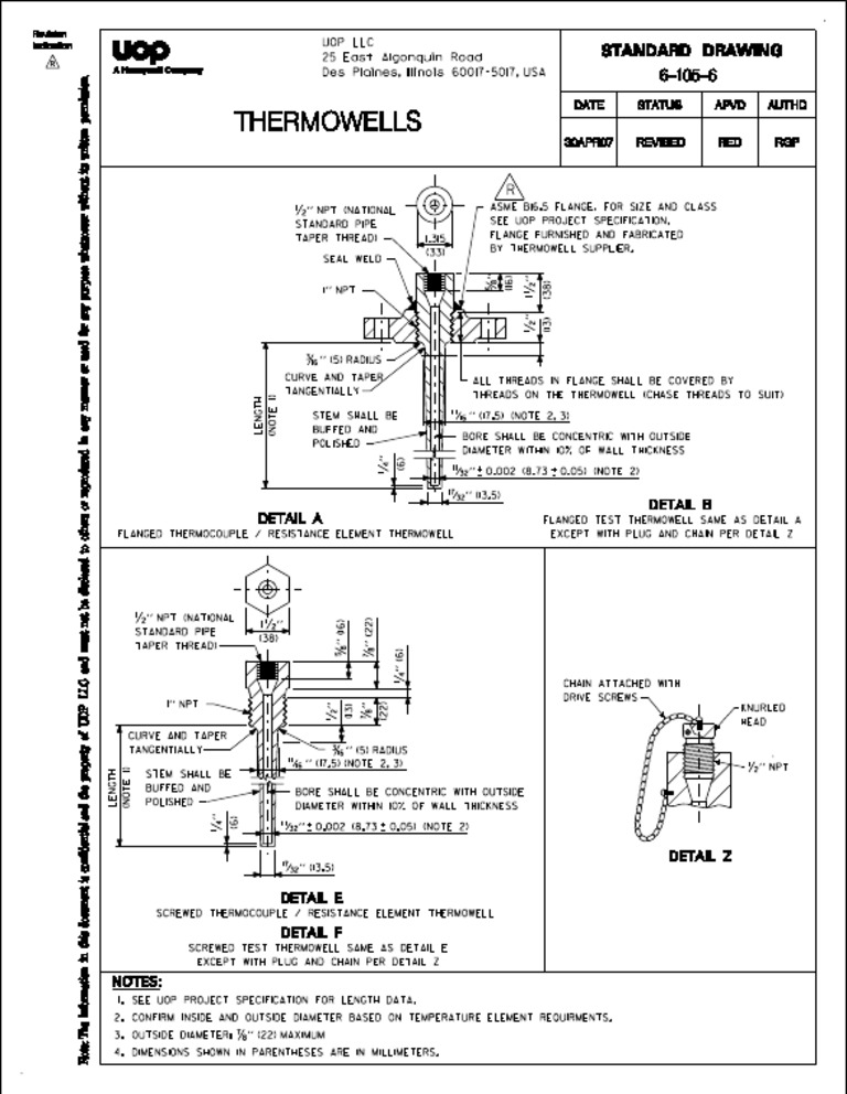 6-105-6 Thermowells | PDF | Pipe (Fluid Conveyance) | Gas Technologies