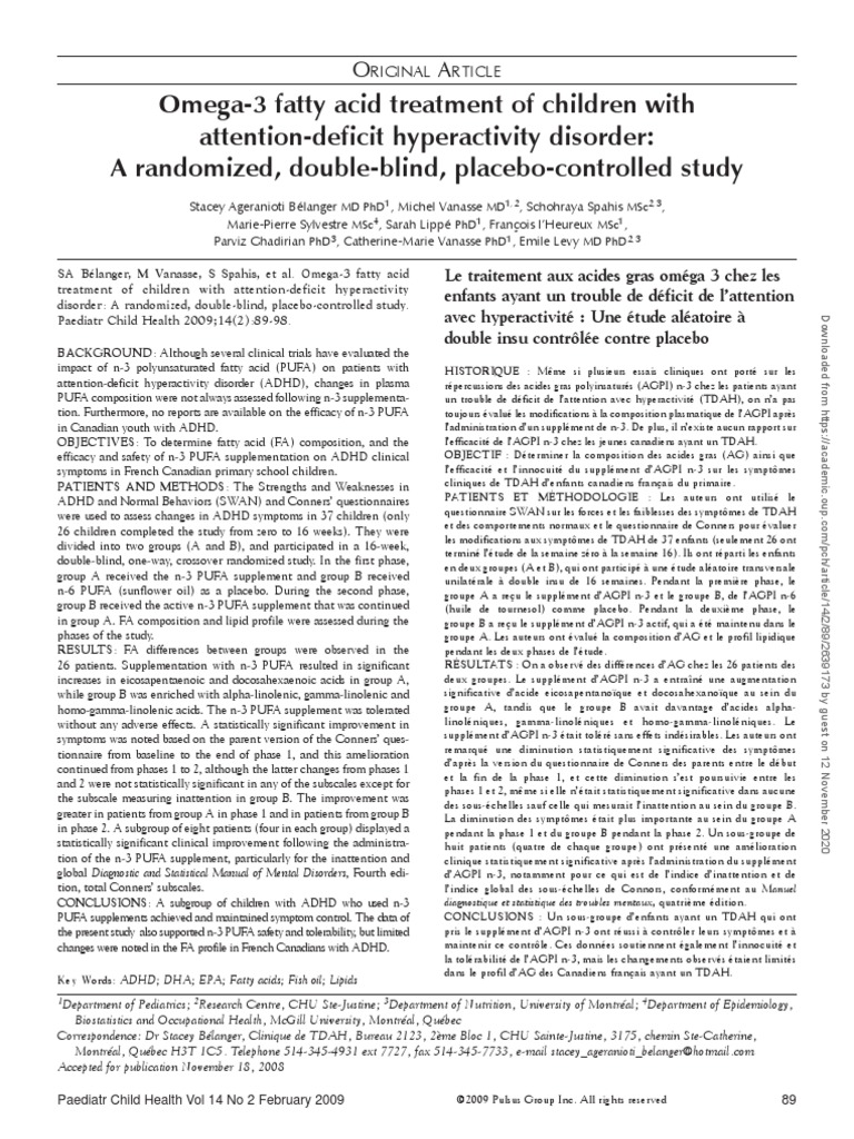 Omega-3 pour enfants avec ADHD | PDF | Trouble du déficit de l ...