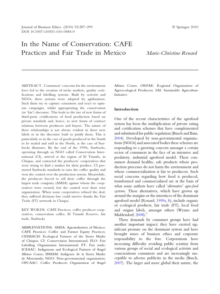 In The Name of Conservation: CAFE Practices and Fair Trade in Mexico ...