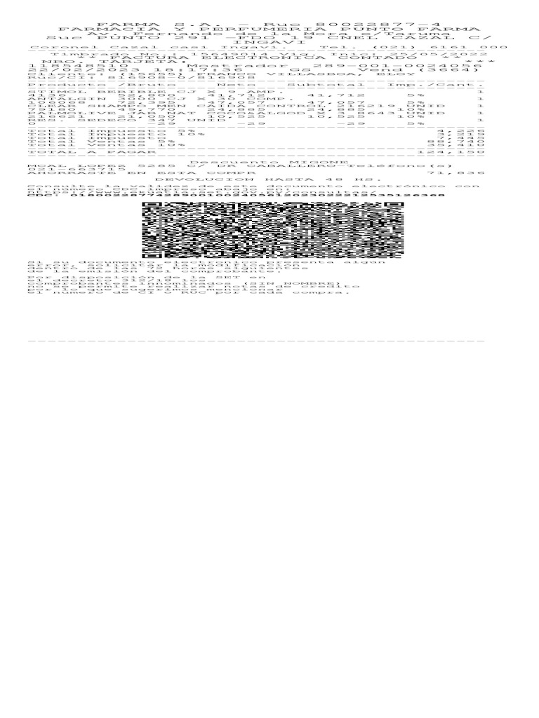 FARMA S.A. - Ruc 80022877-4 Farmacia Y Perfumeria Punto Farma Suc Punto 291 - Fdo 19 Cnel Cazal ...