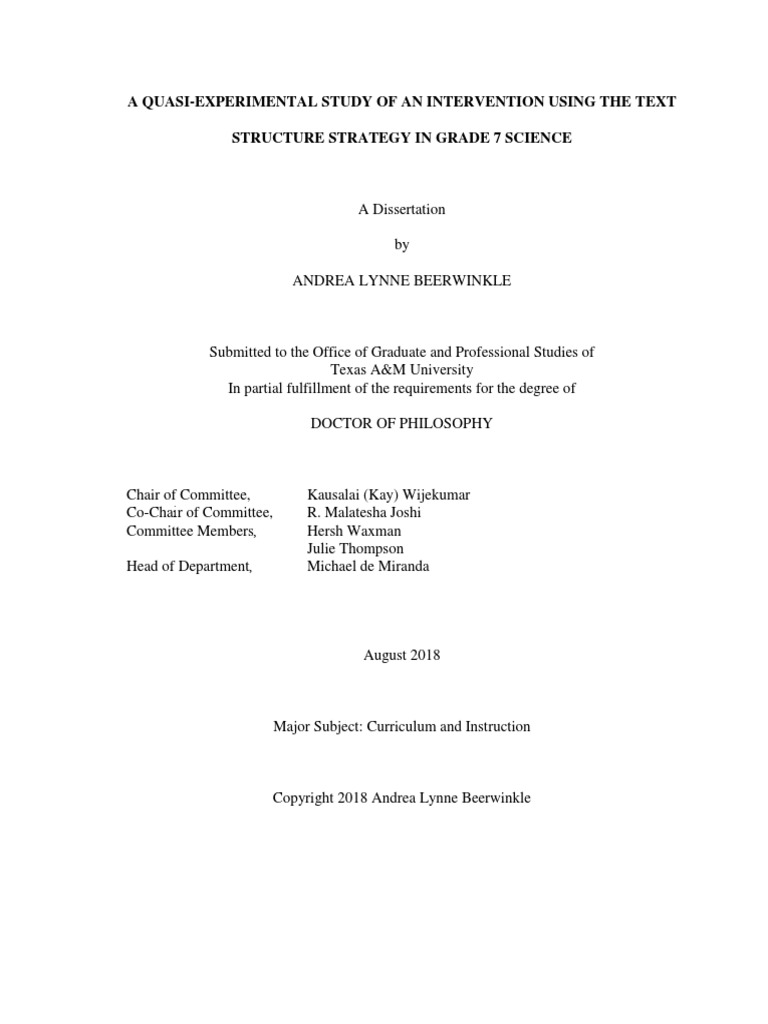 Dissertation A Quasi-Experimental Study of Intervention | PDF | Reading Comprehension | Literacy
