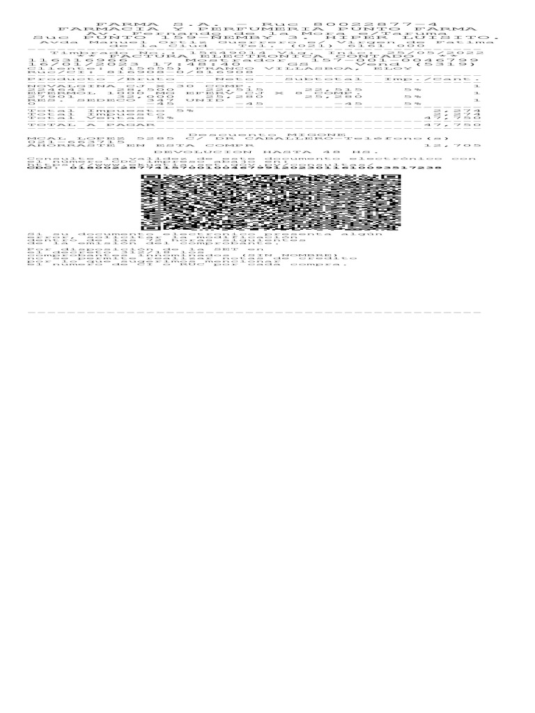 FARMA S.A. - Ruc 80022877-4 Farmacia Y Perfumeria Punto Farma Suc Punto 159-Ñemby 3. Hiper ...