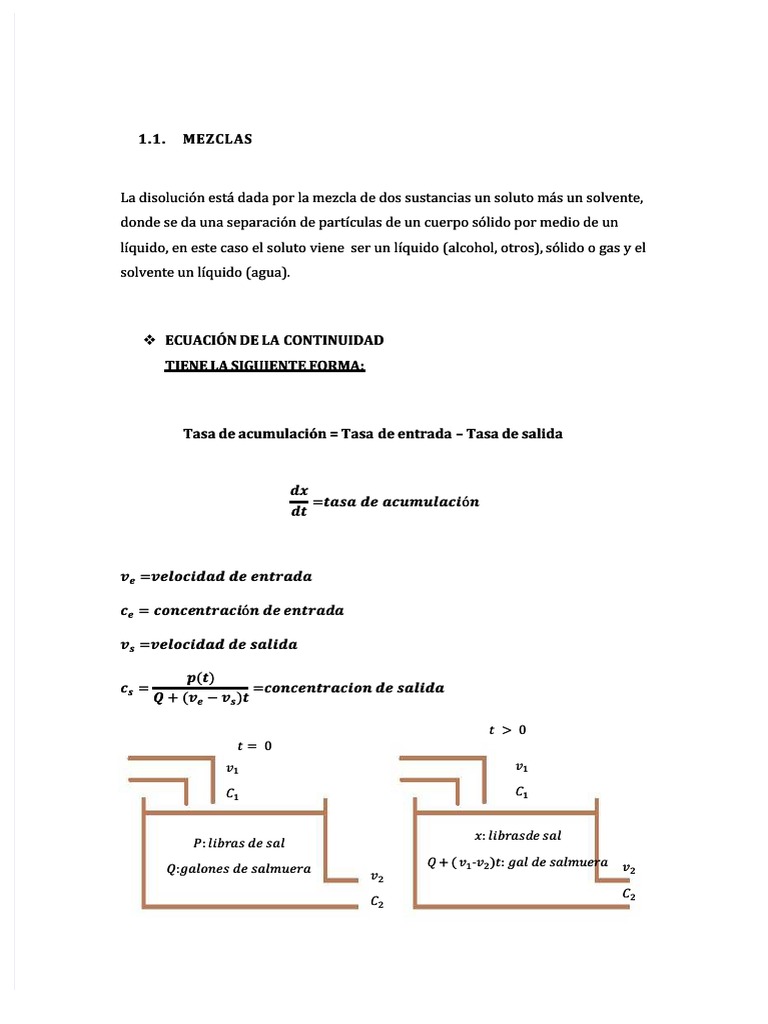 PDF Aplicacion de Las Ecuaciones Diferenciales Parte III Mezclas - Compress | PDF | Ecuaciones | sal