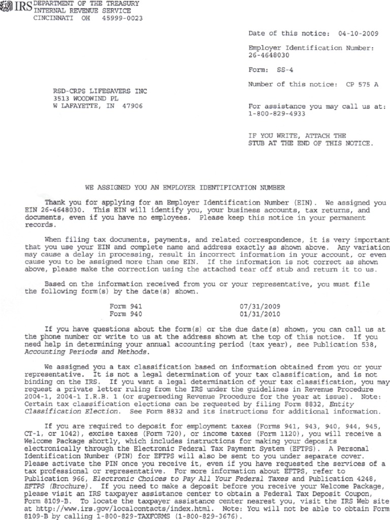 Ein Irs Notice | Download Free PDF | Internal Revenue Service ...