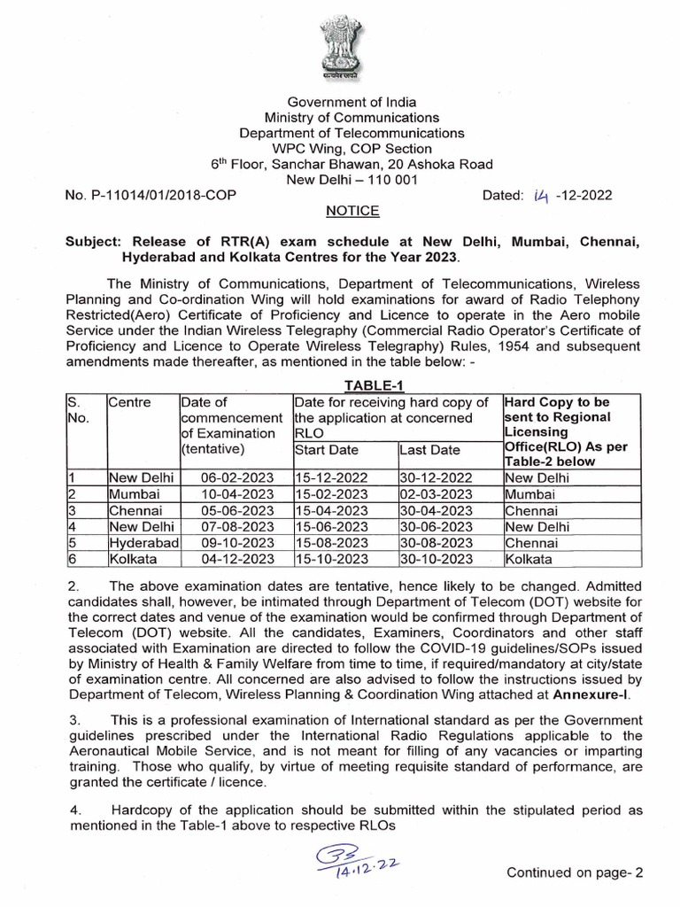 RTR(A) Exam Schedule 2023 Released | PDF | License