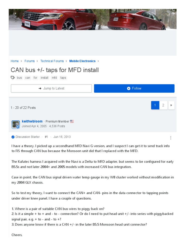 CAN Bus + - Taps For MFD Install - Volkswagen Passat Forum | PDF | Internet Forum | Lighting