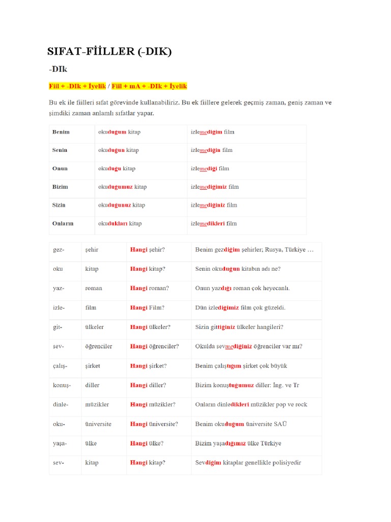 Sifat-Fi̇i̇ller (-Dik) | PDF