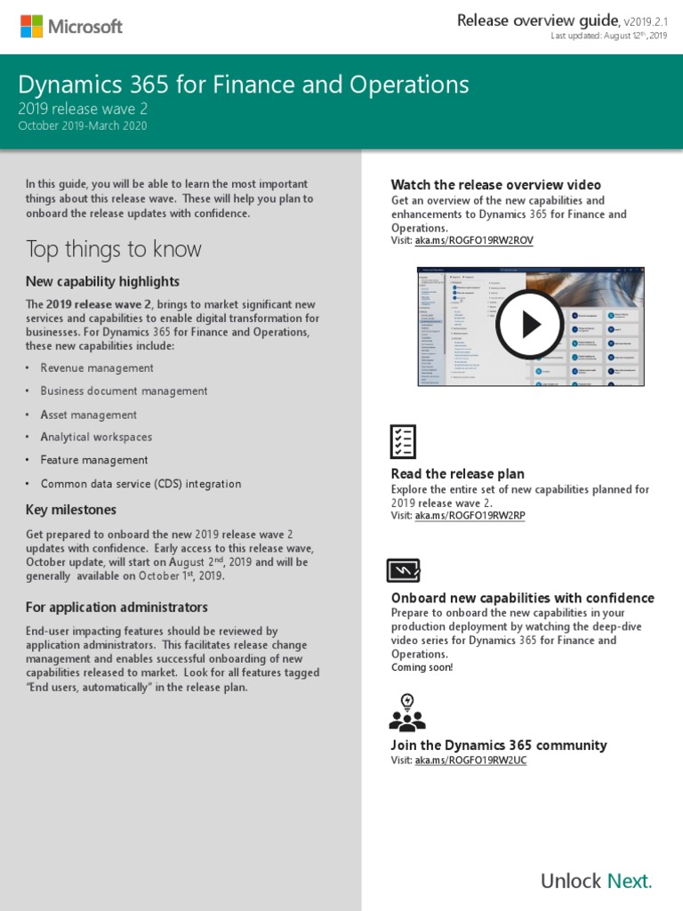 2019 Release Wave 2 Dynamics 365 For Finance and Operations Guide | PDF | Software Engineering ...