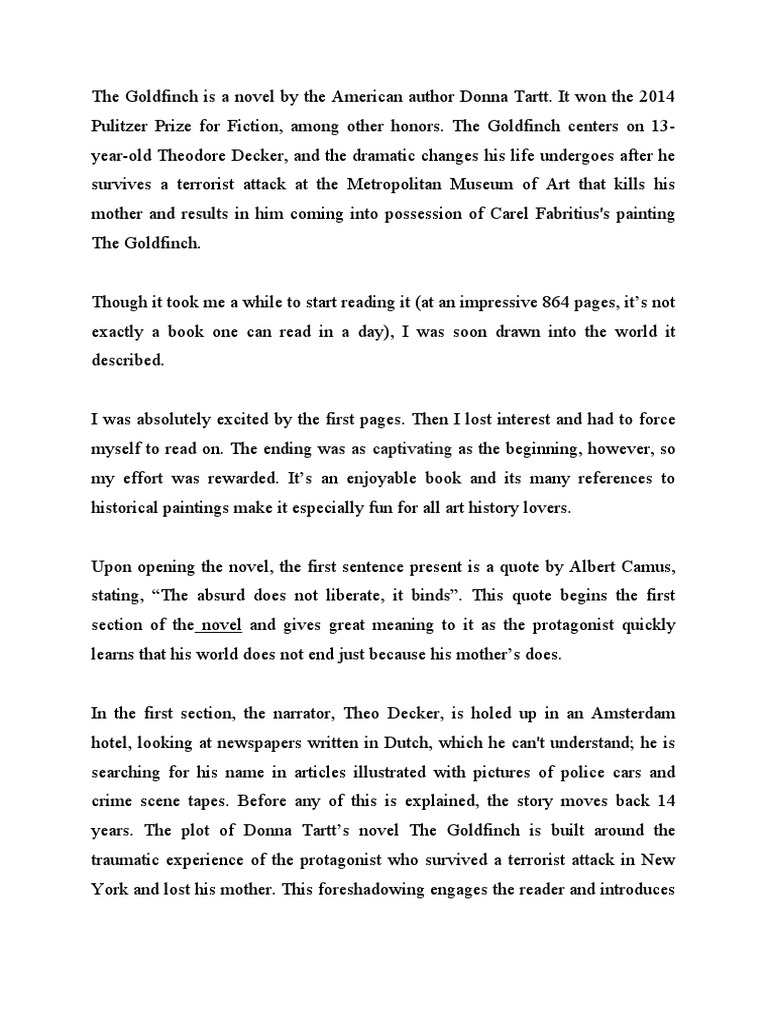 The Goldfinch Essay by Vivien Monush | PDF