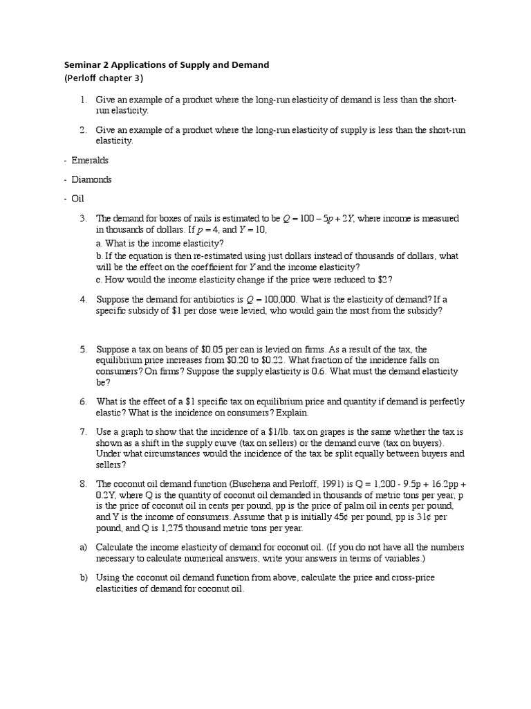 Applications of Supply and Demand | PDF | Elasticity (Economics) | Demand