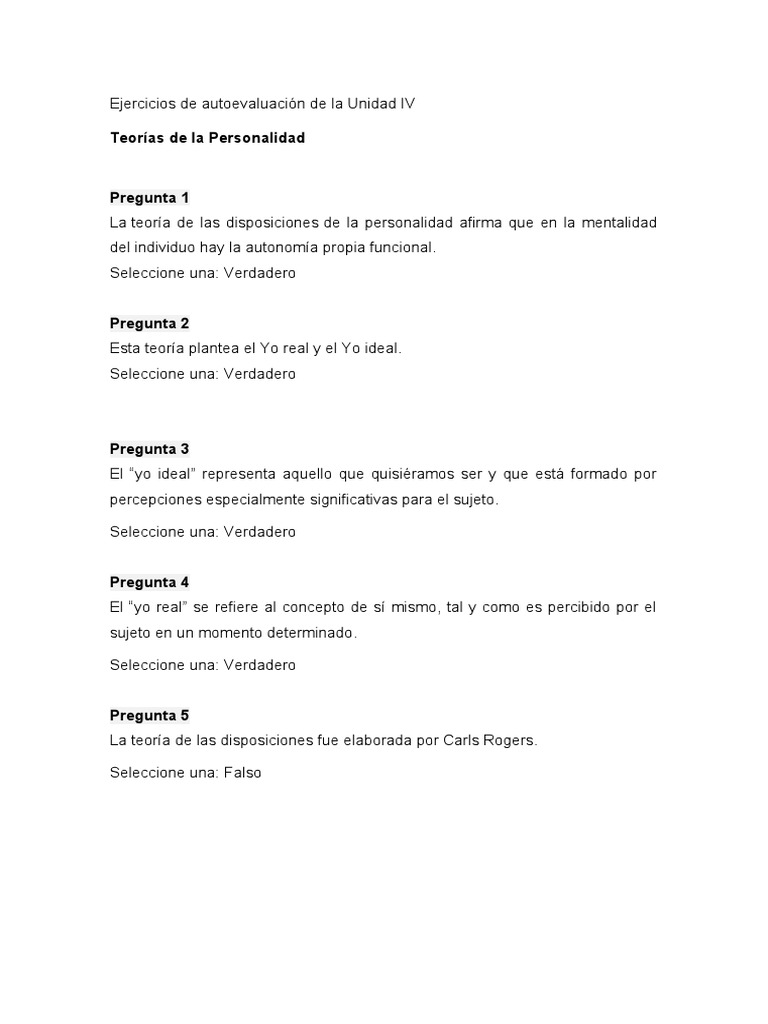 4ta. Semana. Ejercicios de Autoevaluación de La Unidad IV | PDF