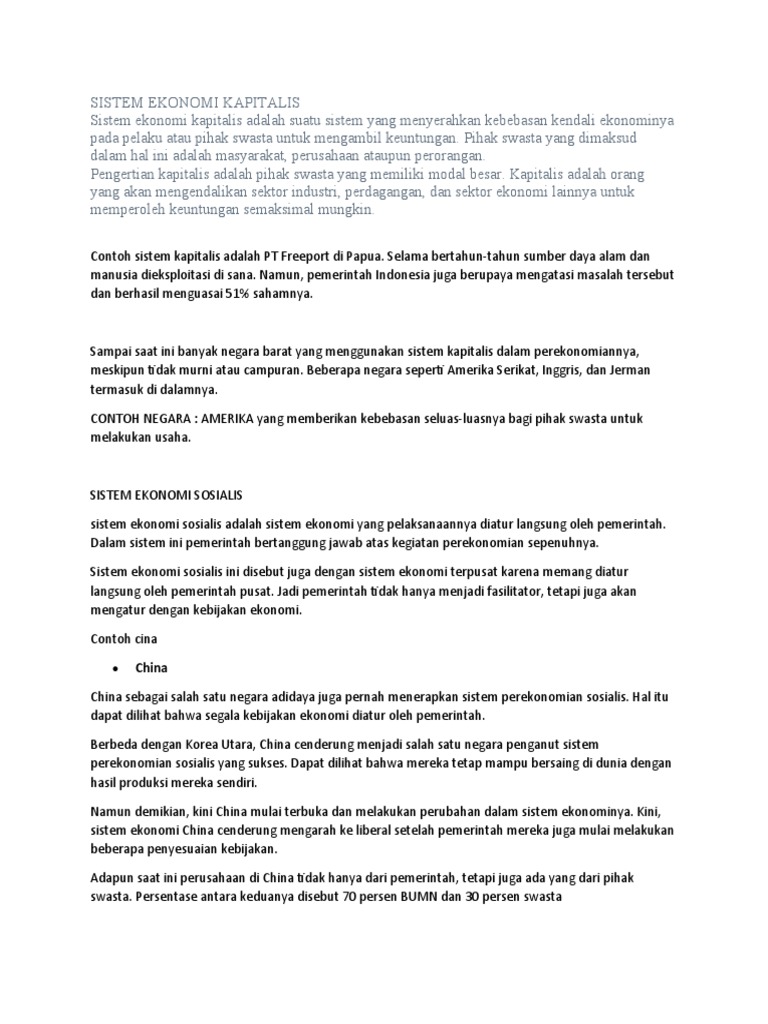 Sistem Ekonomi Kapitalis | PDF | Politik