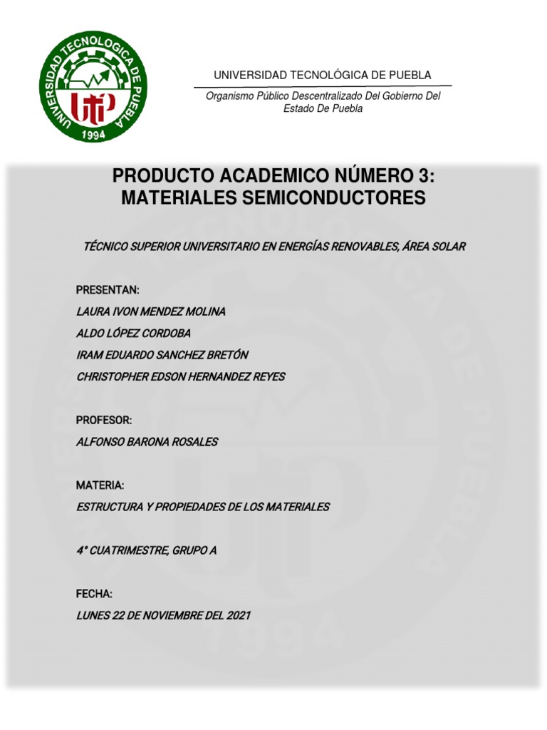 Producto 3 | PDF | Dopaje (semiconductor) | Semiconductores