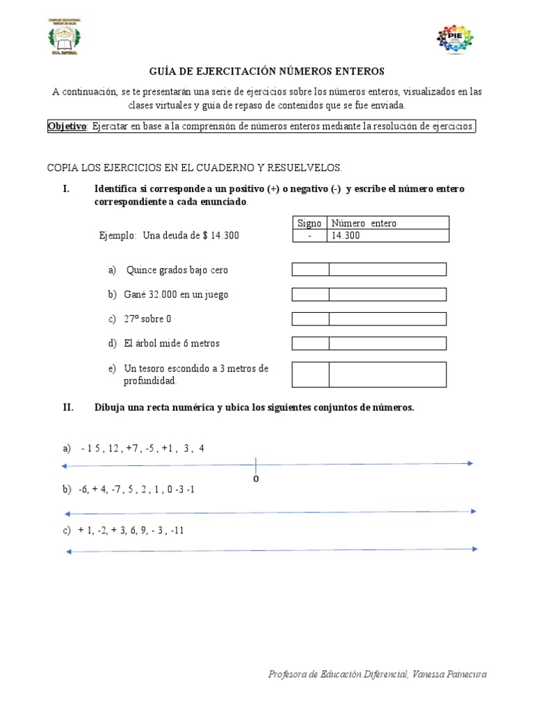 Guia de Ejercicios Numeros Enteros | PDF | Entero | Matemáticas