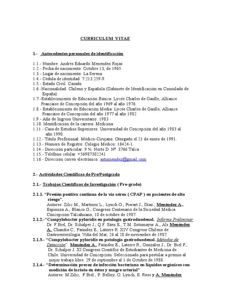 Curriculum Vitae Dr. Andres Menendez Rojas | PDF | Hospital | Medicina