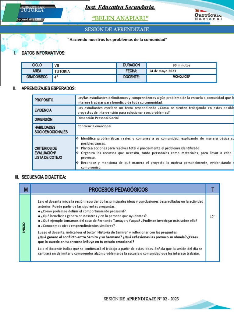 Sesion Tutoria | PDF | Aprendizaje | Ciencia cognitiva