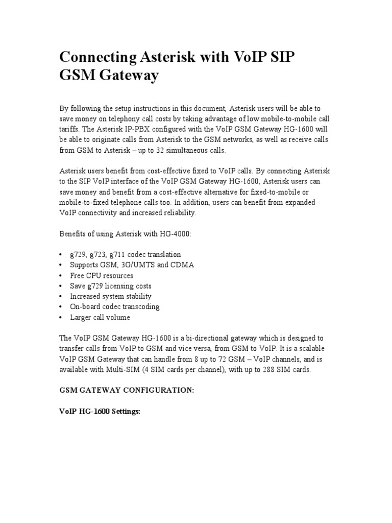 Asterisk VoIP SIP GSM Gateway Setup | PDF | Computers