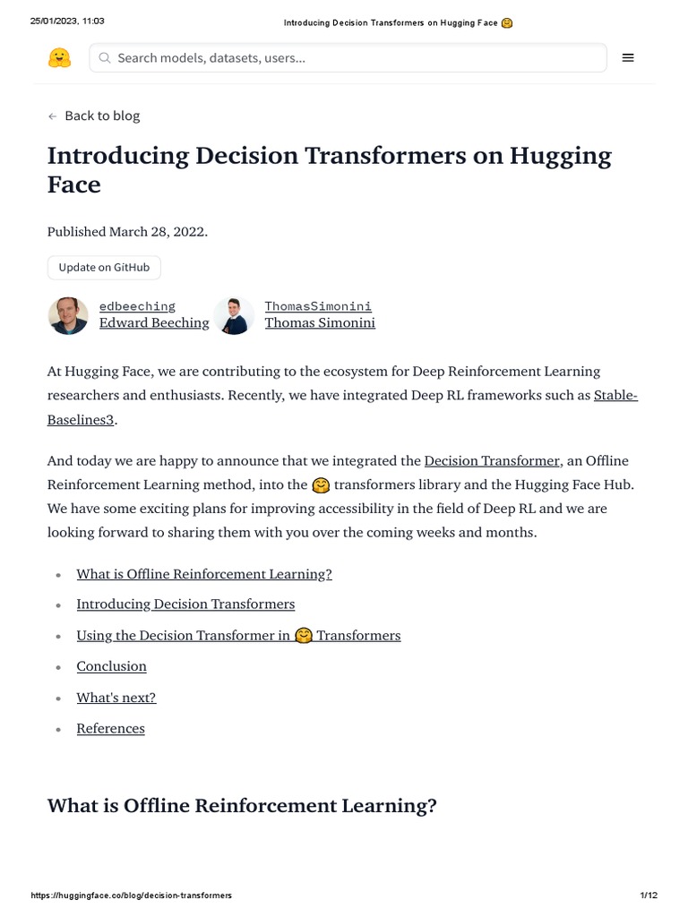 Introducing Decision Transformers On Hugging Face ? | PDF | Cognitive ...