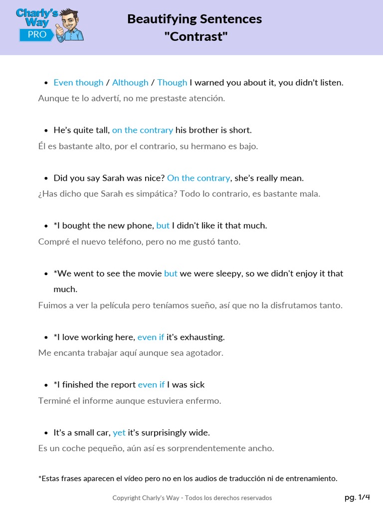 Week 1 - Beautifying Sentences - Contrast | PDF