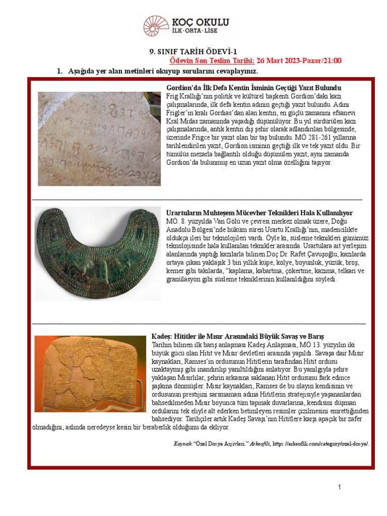 9.sınıf Tarih 2.dönem 2.ödev | PDF