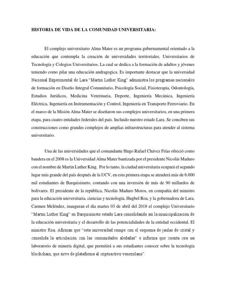 Historia de La Universidad Nacional Experimental de Lara Martin Luther King | PDF
