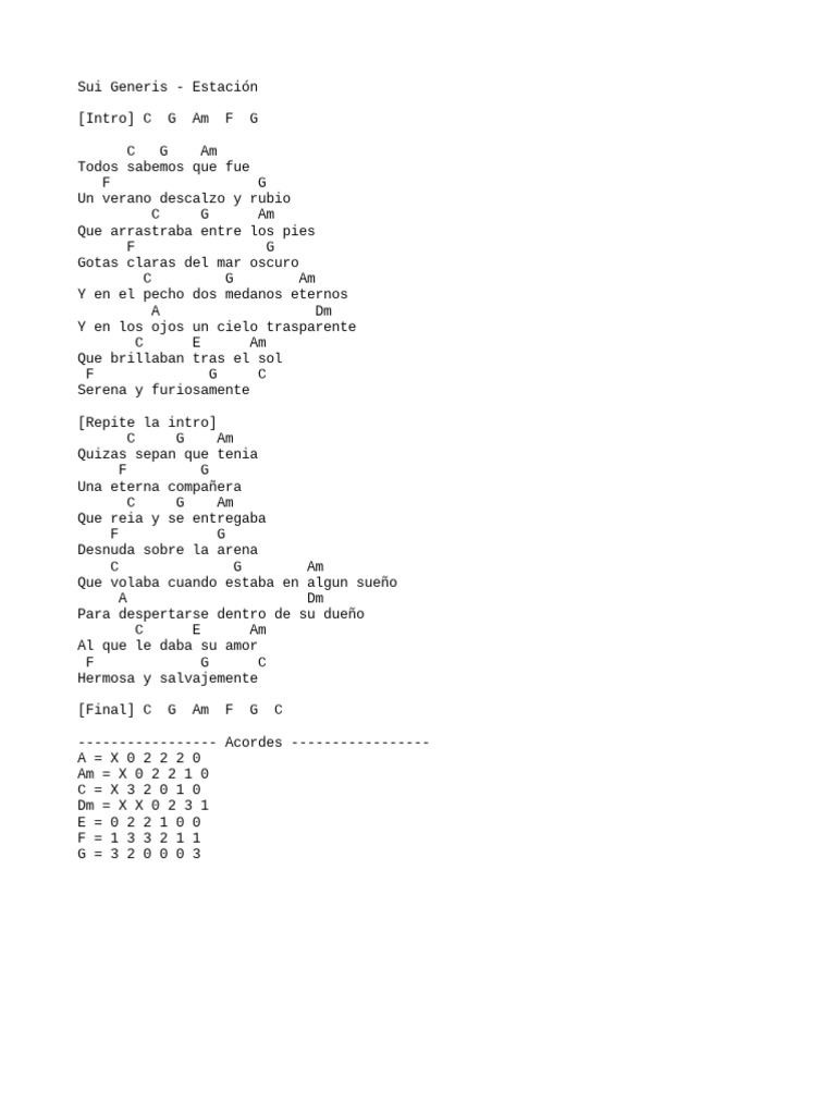 Letras y acordes de "Estación" Sui Generis | PDF