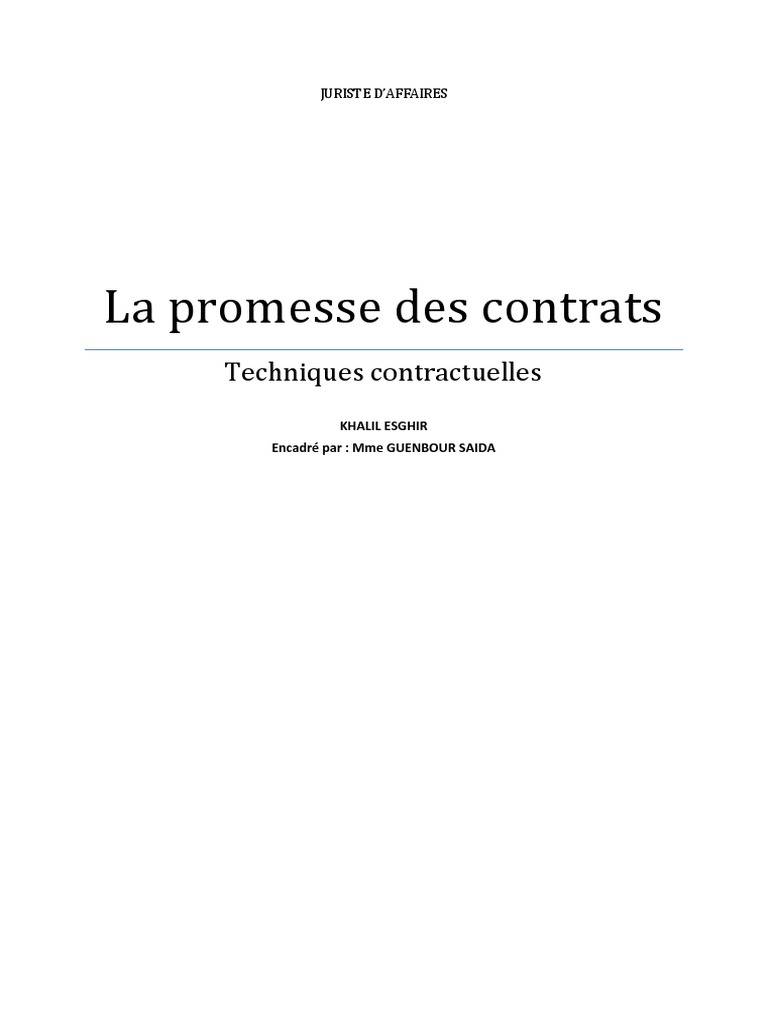 La Promesse Du Contrat | PDF