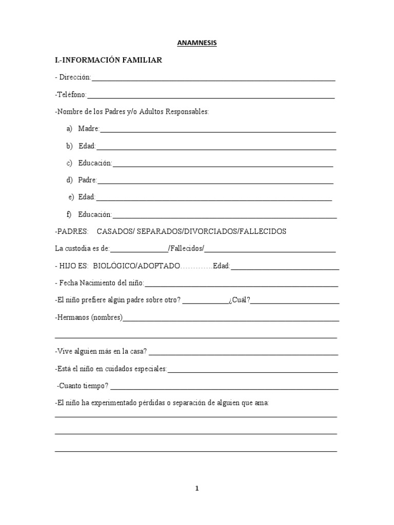 ANAMNESIS Completa | PDF | Relaciones personales, crianza y desarrollo personal | Estilo de vida