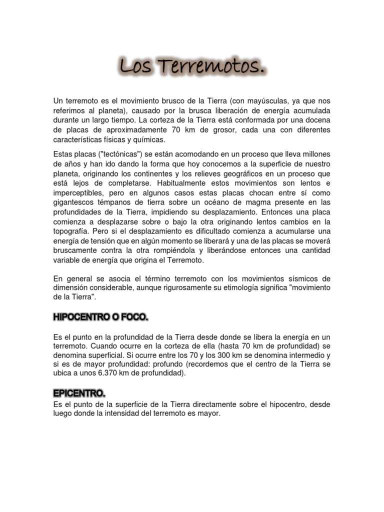 Los Terremotos | PDF | Temblores | Tierra