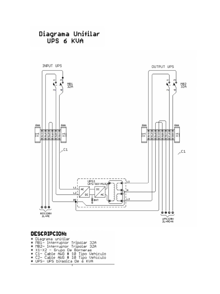 Diagrama Unifilar Ups Bifasica de 6 Kva - Jal1106k - Mtek | PDF