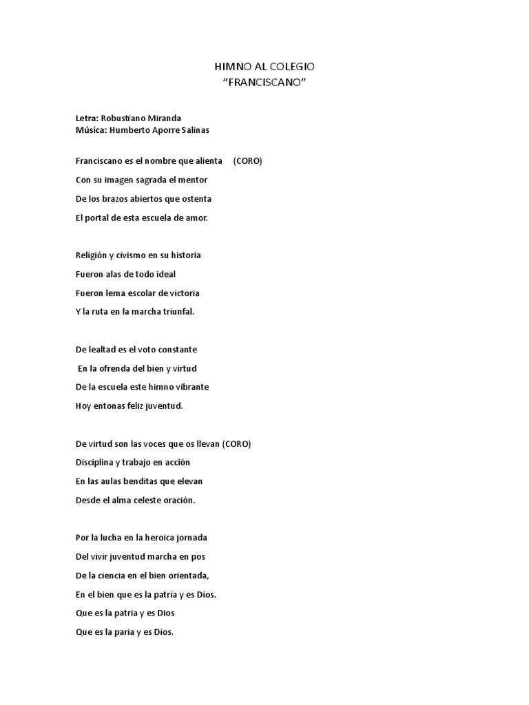 Himno Al Colegio Franciscano - Wav | PDF