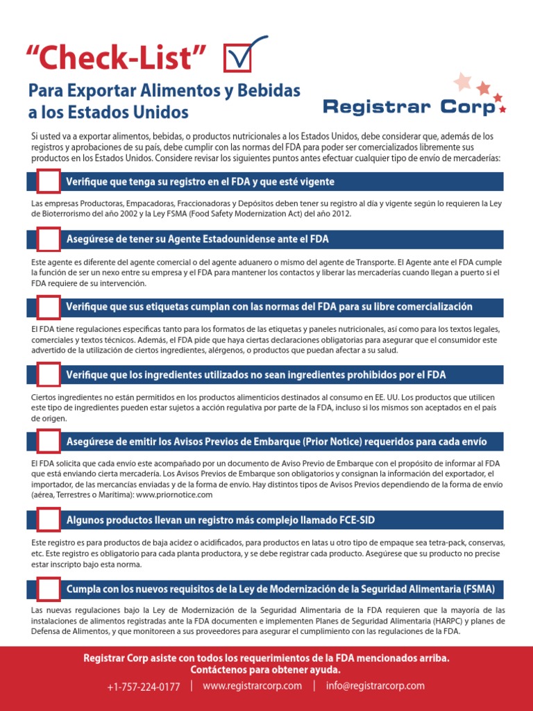 CHECKLIST SPANISH May 2018 | PDF | Alimentos | Administración de Alimentos y Drogas