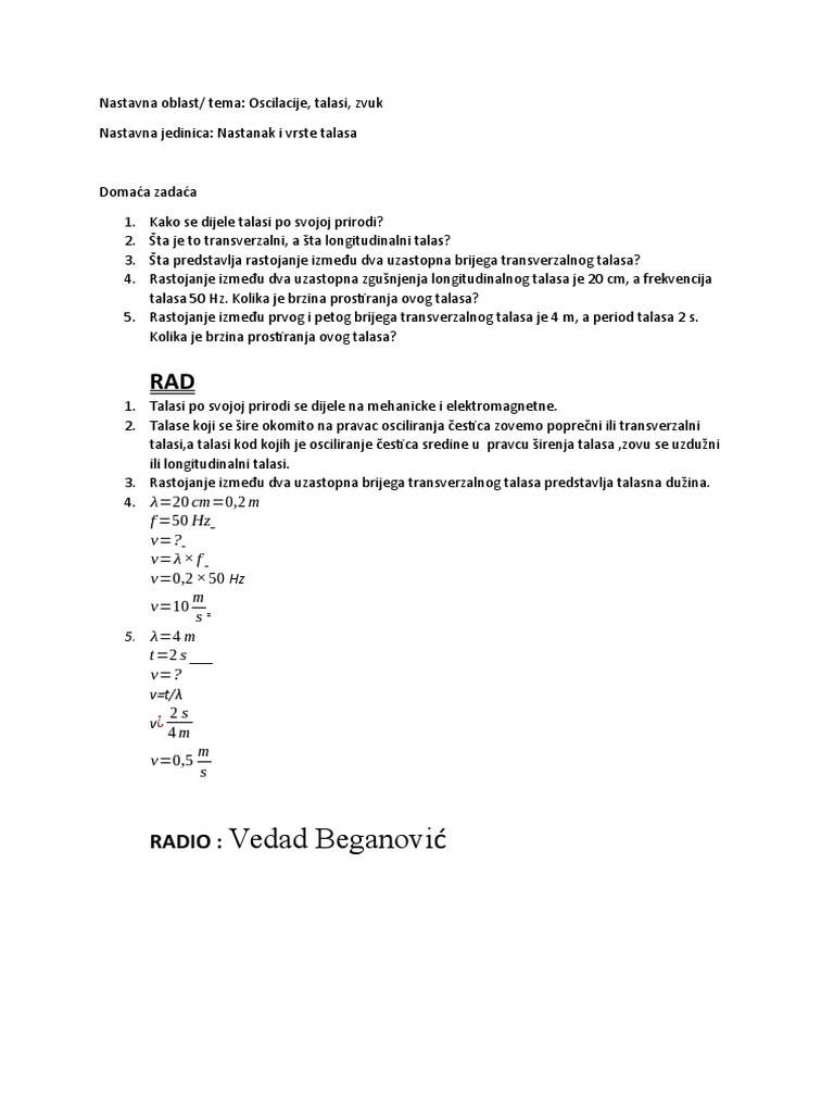 Nastanak I Vrste Talasa-Zadaca | PDF