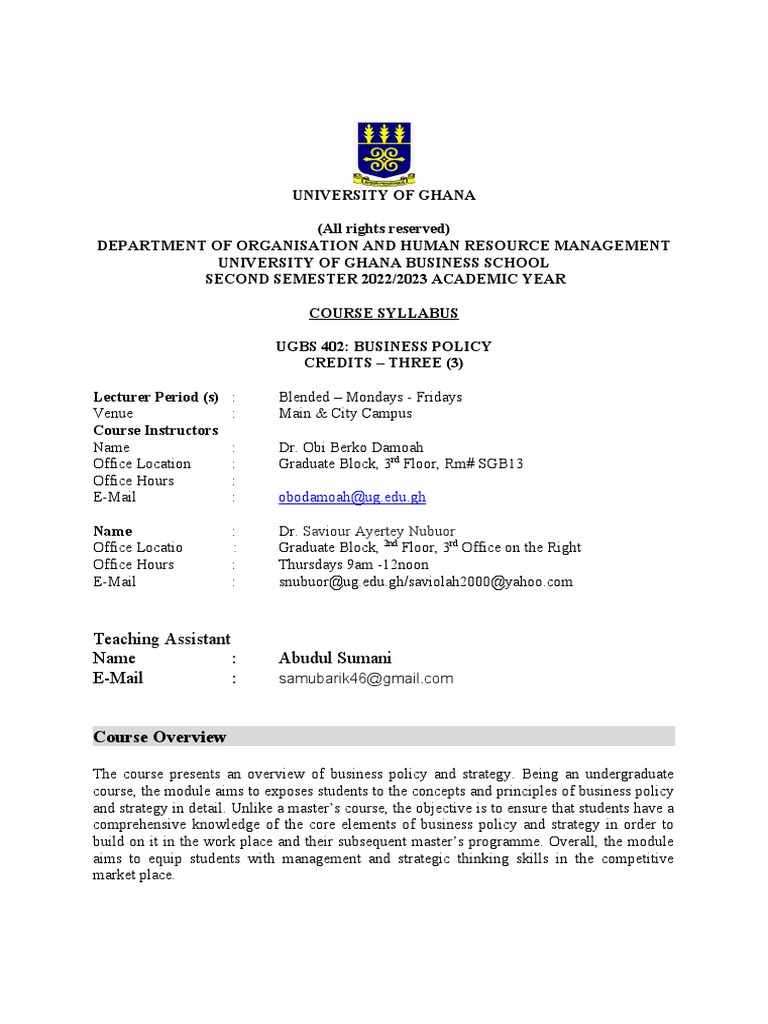 Business Policy Course Syllabus | PDF | Swot Analysis | Policy
