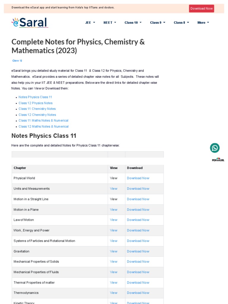 eSaral Physics Notes for Class 11-12 | PDF | Chemistry | Chemical Elements