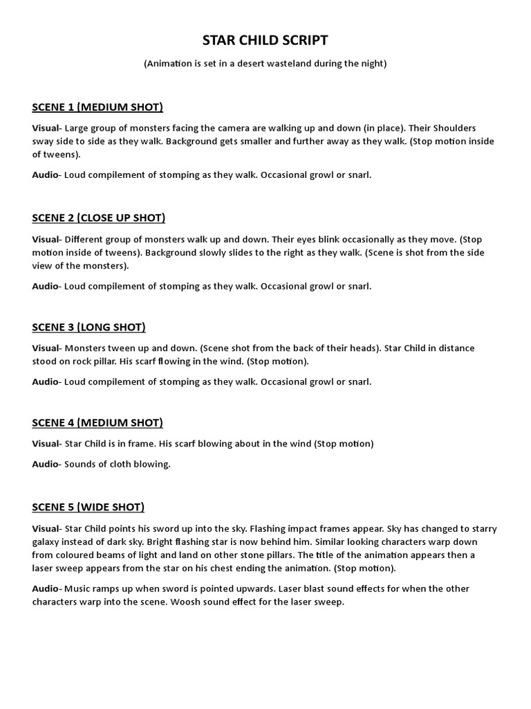 Star Child Animation Script | PDF