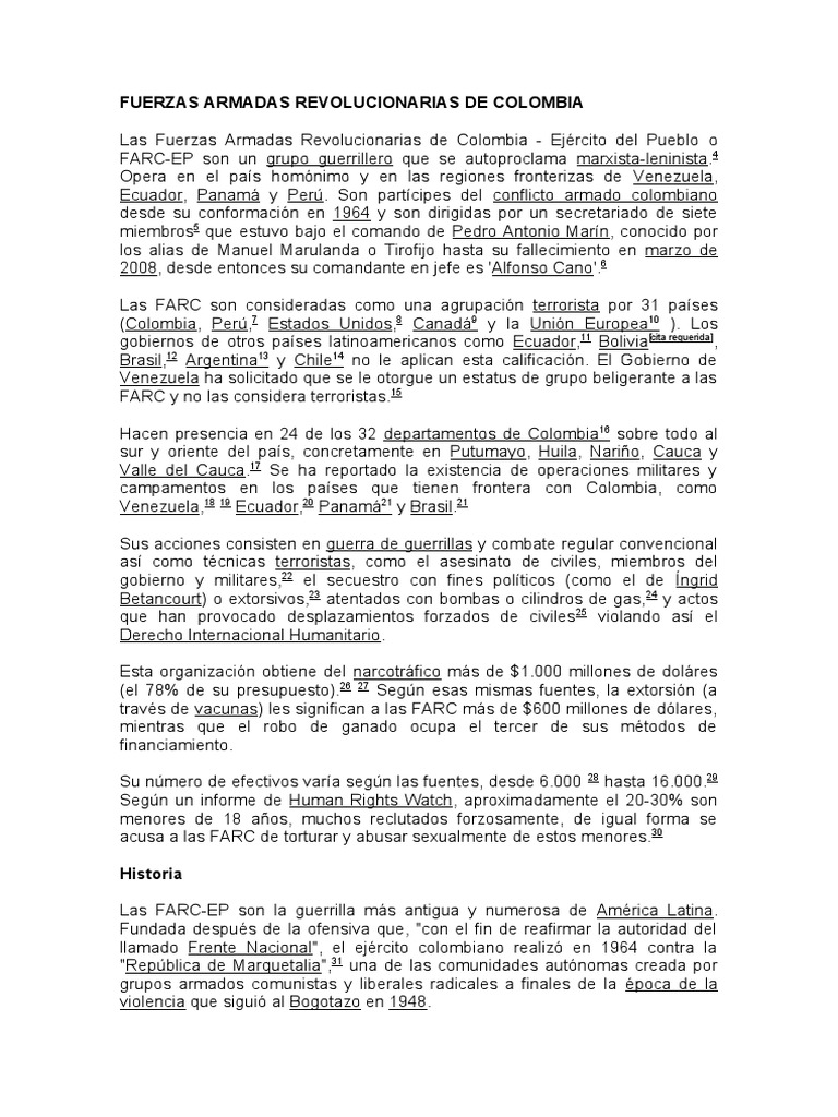 Historia de las FARC-EP en Colombia | PDF | Farc | Política de colombia